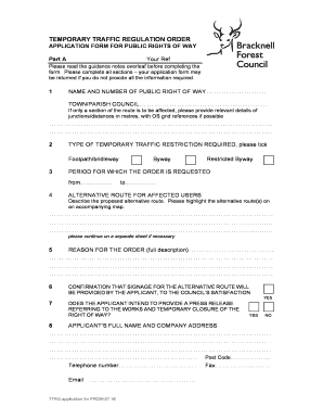 Fillable Online TEMPORARY TRAFFIC REGULATION ORDER Fax Email Print ...