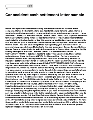 Fillable Online Car accident cash settlement letter sample Fax Email ...