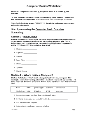 computer basics worksheet pdf Doc Template | pdfFiller