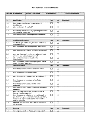Fillable Online Work Equipment Assessment Checklist Fax Email Print ...