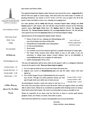 Fillable Online Dear Pastor and Pastors Wife, Fax Email Print - pdfFiller