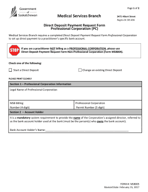 Fillable Online Direct Deposit Payment Request Form Fax Email Print ...