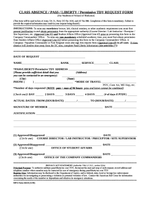 CLASS ABSENCE / PASS / LIBERTY / Permissive TDY REQUEST Doc Template ...