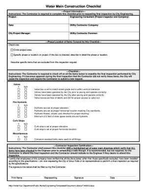 Fillable Online Water Main Construction Checklist Fax Email Print ...