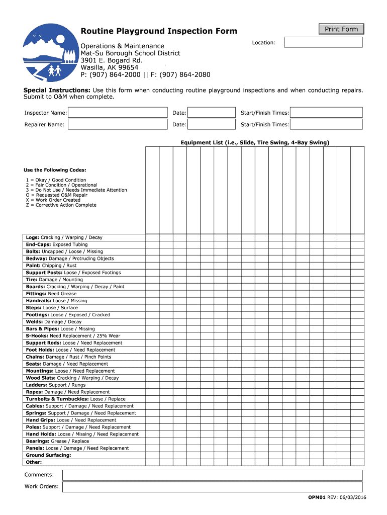 Fillable Online Routine Playground Inspection Form Fax Email Print ...