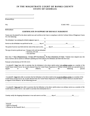 CERTIFICATE IN SUPPORT OF DEFAULT JUDGMENT - co banks ga Doc Template ...