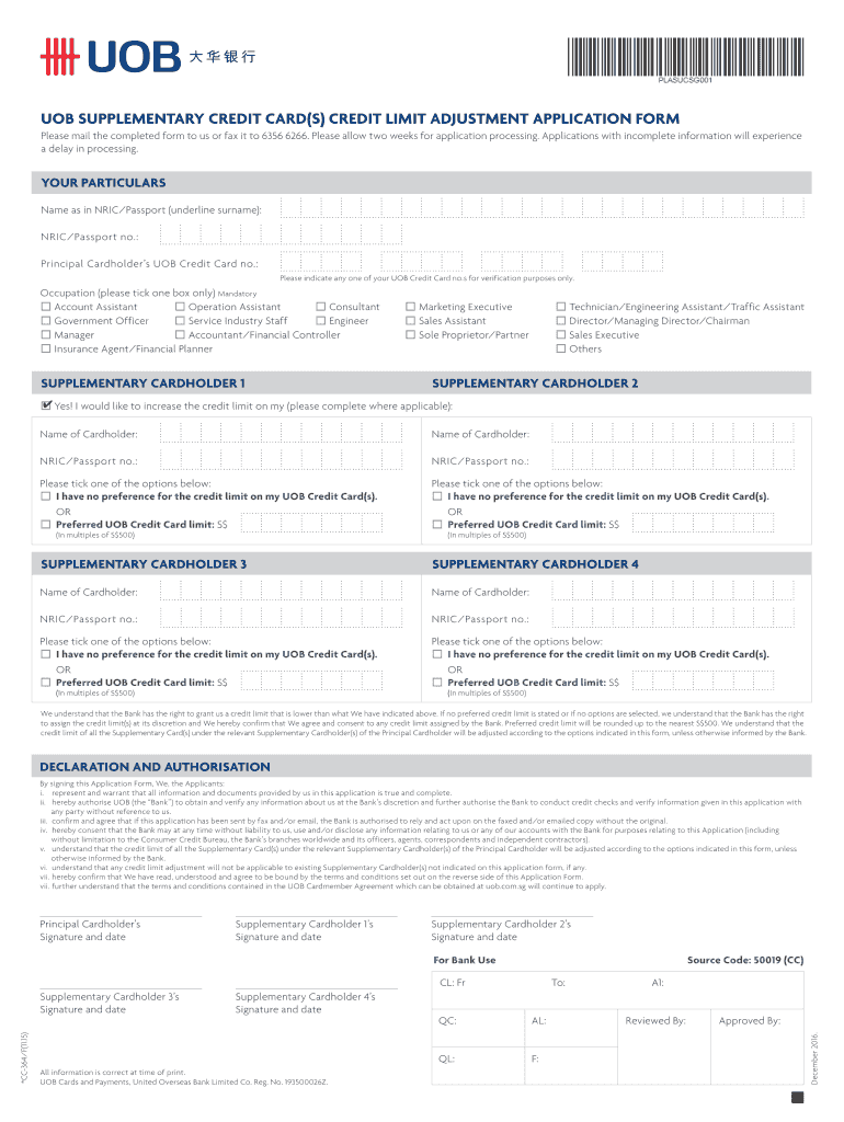 Uob Supplementary Card Form - Fill Online, Printable, Fillable, Blank ...