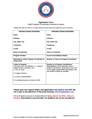 GME Program Coordinator Excellence Award Doc Template | pdfFiller