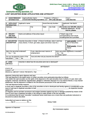 LOST SECURITIES BOND APPLICATION AND AFFIDAVIT*Date: Doc Template ...