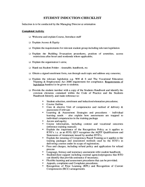 Fillable Online STUDENT INDUCTION CHECKLIST FORM & PROCEDURE . Fax ...