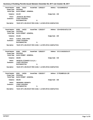 Fillable Online Summary of Building Permits Issued Between December 06 ...