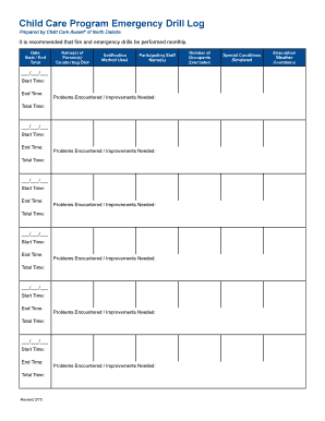 Fillable Online Child Care Program Emergency Drill Log Fax Email Print ...