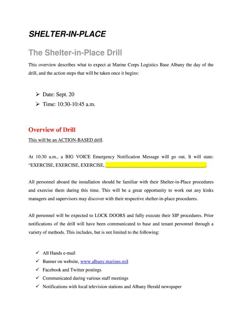 Fillable Online The Shelter-in-Place Drill Fax Email Print - pdfFiller