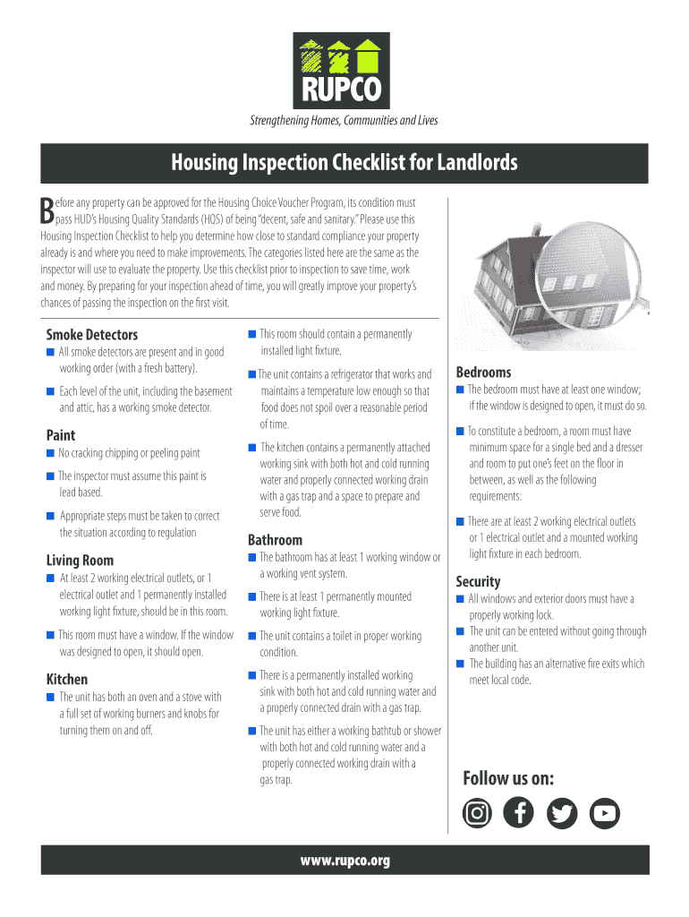 Fillable Online Housing Inspection Checklist for Landlords Fax Email ...