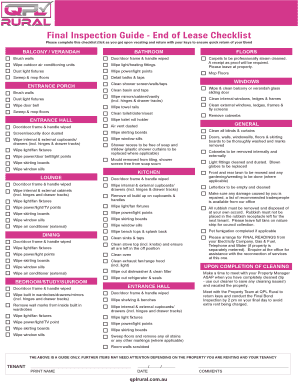 Fillable Online Final Inspection Guide - End of Lease Checklist Fax ...