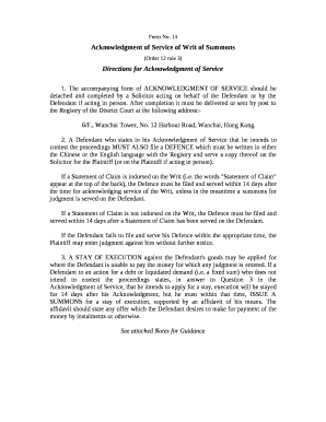 Acknowledgment of Service of Writ of Summons Doc Template | pdfFiller