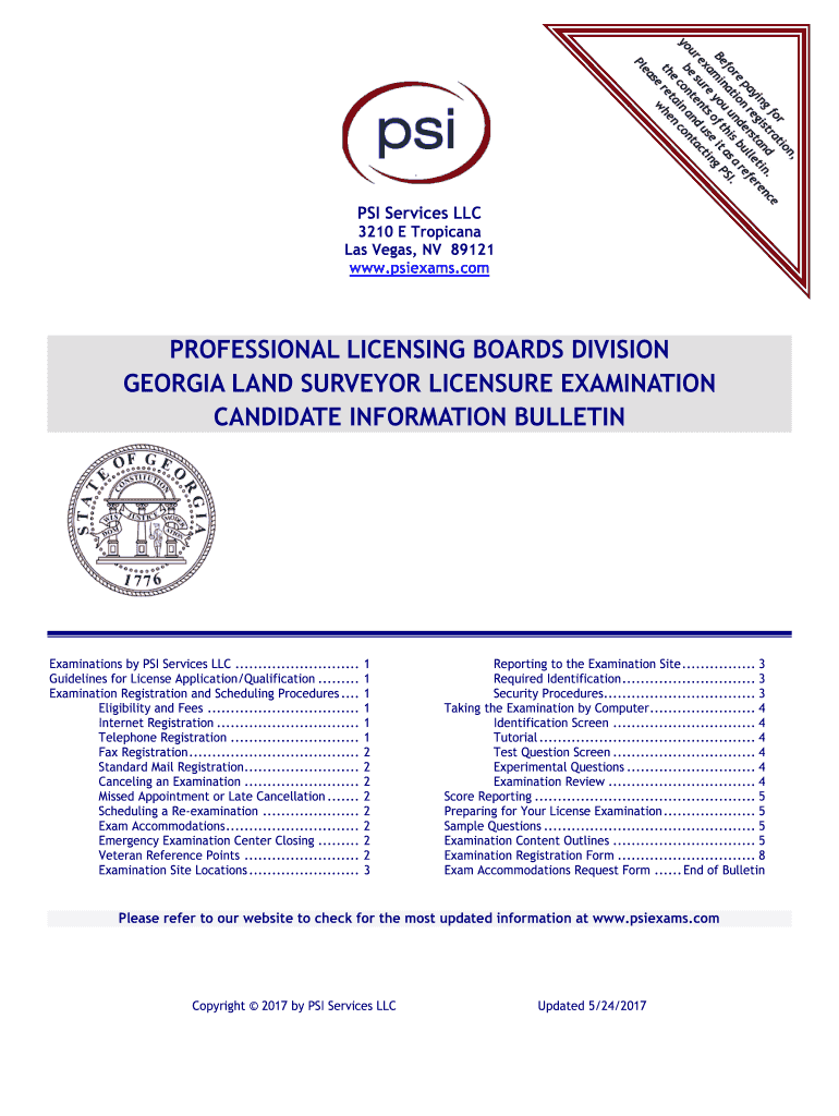 Fillable Online GEORGIA LAND SURVEYOR LICENSURE EXAMINATION Fax Email ...