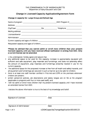 Change in Licensed Capacity Application/Agreement Doc Template | pdfFiller