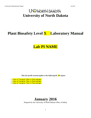 Plant Biosafety Level XLaboratory Manual Doc Template | pdfFiller