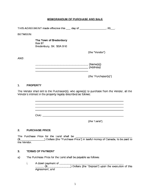 MEMORANDUM OF PURCHASE AND SALE Doc Template | pdfFiller