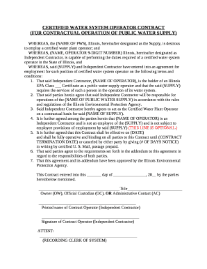 CERTIFIED WATER SYSTEM OPERATOR CONTRACT Doc Template | pdfFiller