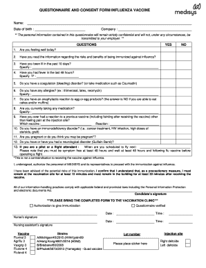 Fillable Online QUESTIONNAIRE AND CONSENT FORM INFLUENZA VACCINE Fax ...