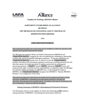 Template for Drafting a MIOSHA Alliance Doc Template | pdfFiller
