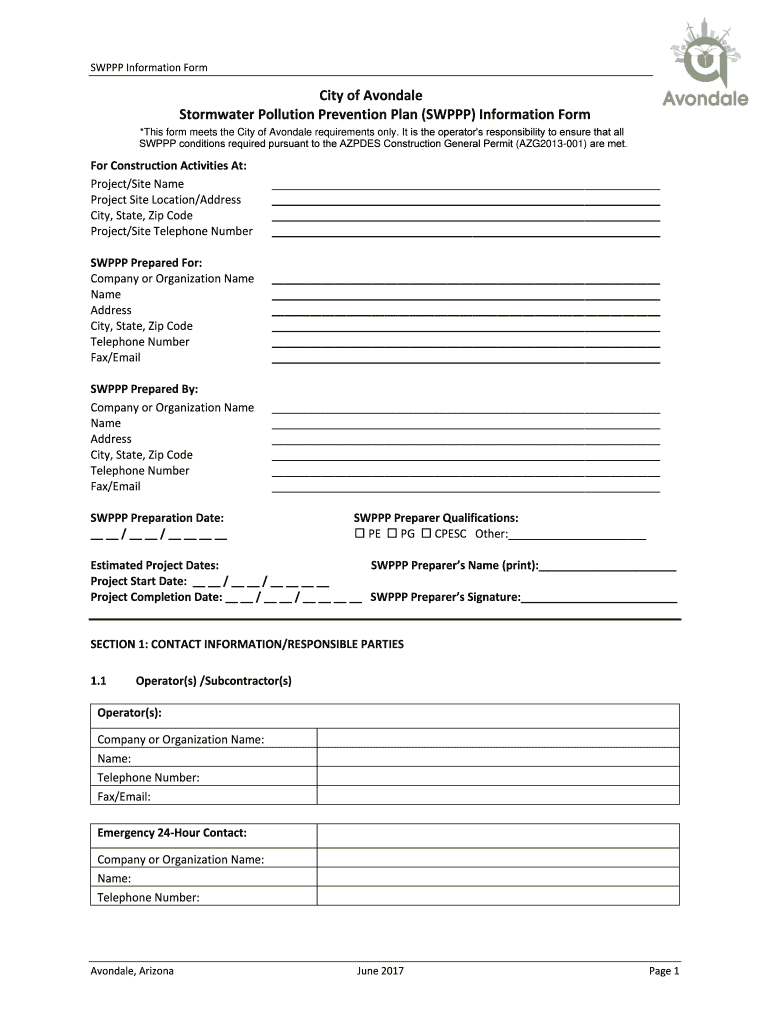 Fillable Online SWPPP Information Form Fax Email Print - pdfFiller