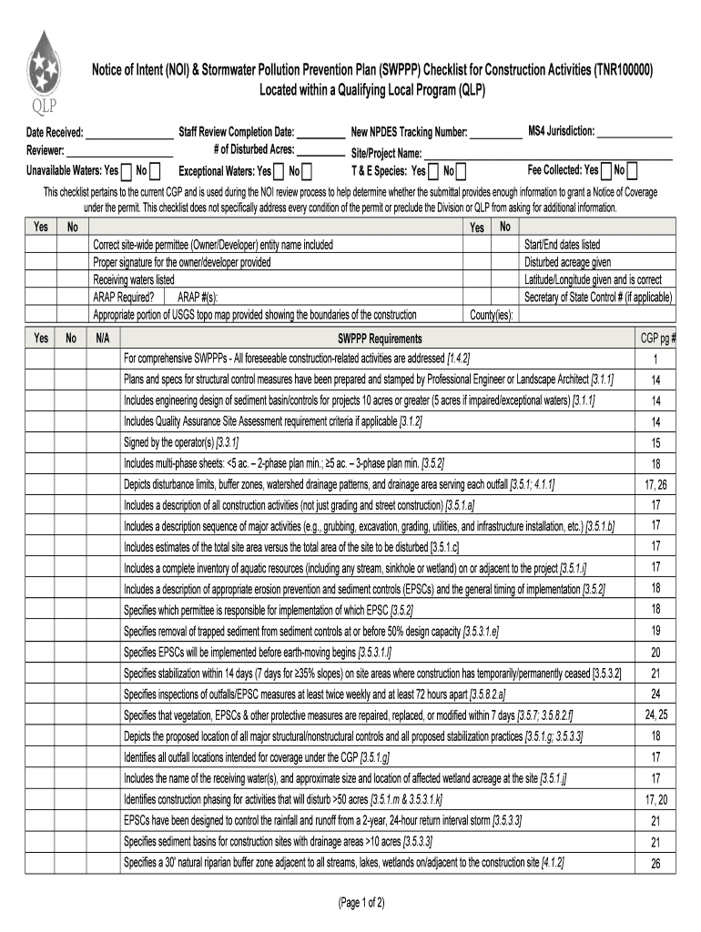 Fillable Online Notice of Intent (NOI) & Stormwater Pollution ...