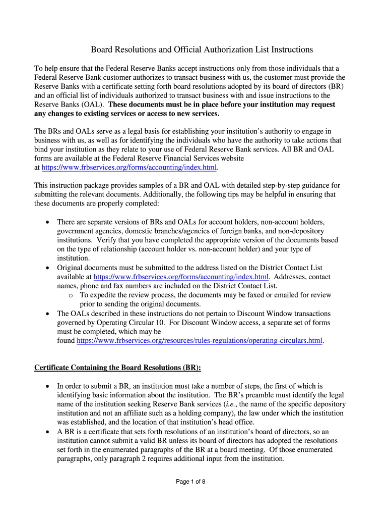 Fillable Online Board Resolutions and Official Authorization List ...