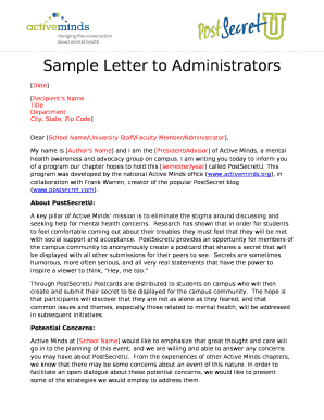 Sample Letter to Administrators Doc Template | pdfFiller