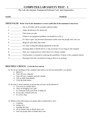 COMPUTER LAB SAFETY TEST - 1 Doc Template | pdfFiller