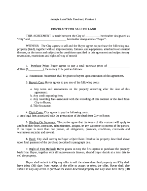 Sample Land Sale Contract, Version 2 Doc Template | pdfFiller
