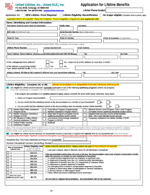 Application for Lifeline Benefits Doc Template | pdfFiller