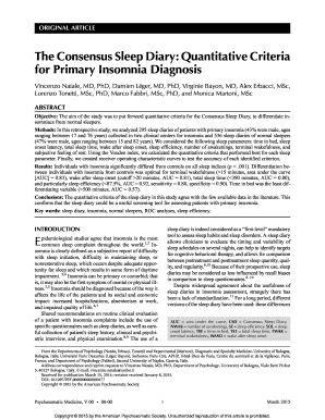 Fillable Online The Consensus Sleep Diary: Quantitative Criteria Fax ...