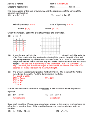Algebra 1 HonorsNameAnswer Key Doc Template | pdfFiller