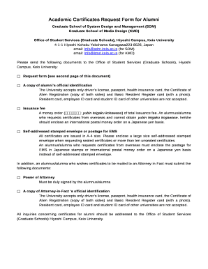 Academic Certificates Request for Alumni Doc Template | pdfFiller