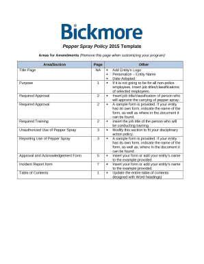 Pepper Spray Policy 2015 Template Doc Template | pdfFiller