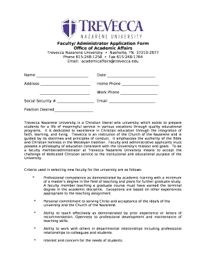 Faculty/ Administrator Application Doc Template | pdfFiller