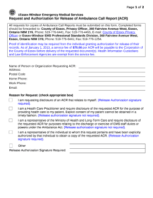 Request and Authorization for Release of Ambulance Call Report (ACR ...