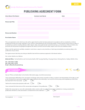 Fillable Online PUBLISHING AGREEMENT FORM Fax Email Print - pdfFiller