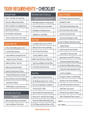 Fillable Online TIGER REQUIREMENTS - CHECKLIST Fax Email Print - pdfFiller