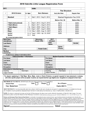 Fillable Online 2018 Oakville Little League Registration Form Fax Email ...