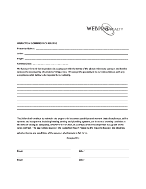Fillable Online INSPECTION CONTINGENCY RELEASE Fax Email Print - pdfFiller