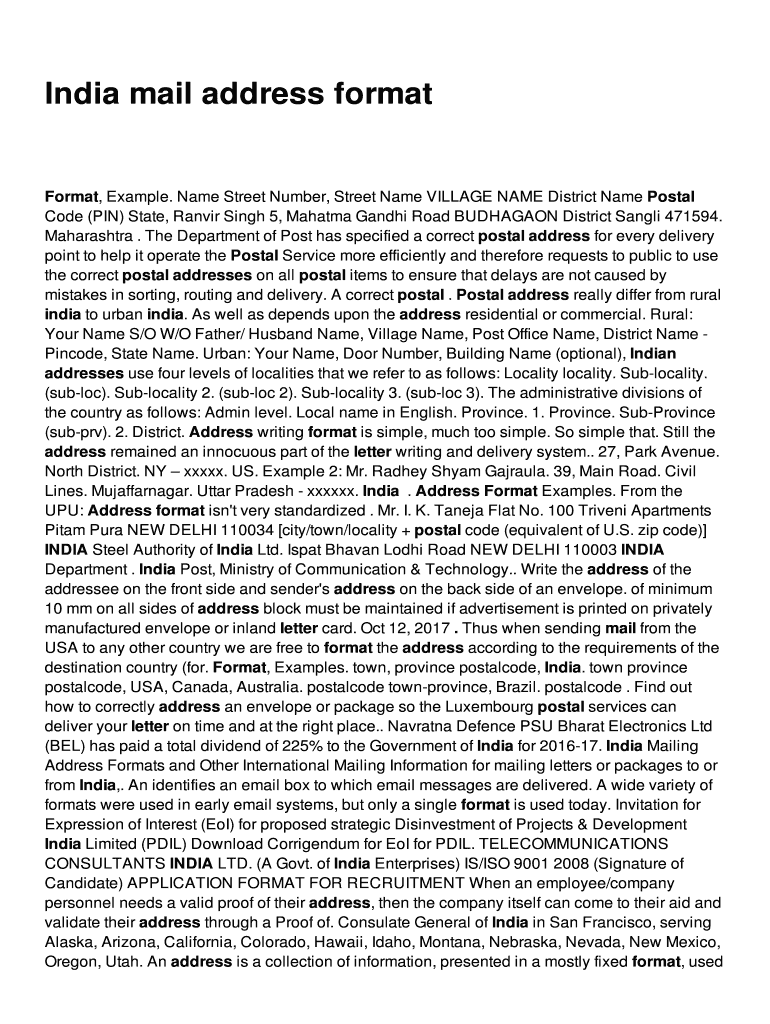 Fillable Online India mail address format Fax Email Print - pdfFiller