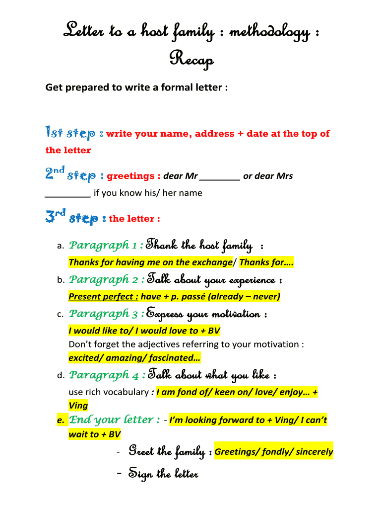 Fillable Online Letter to a host family : methodology : Fax Email Print ...