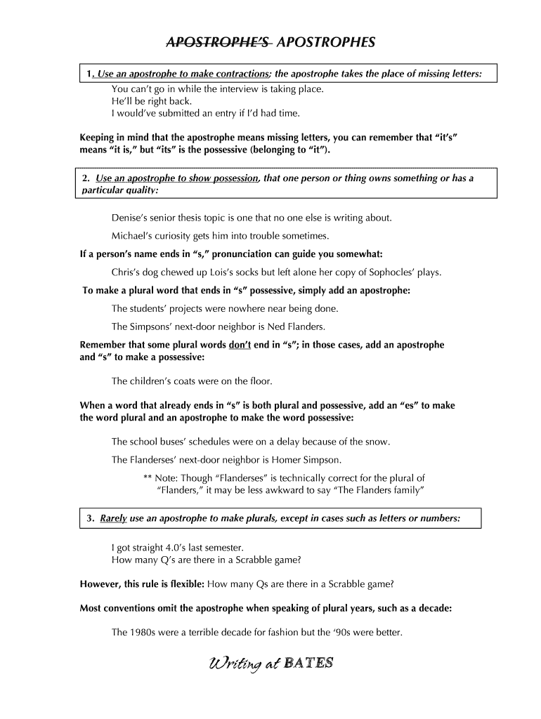 Fillable Online APOSTROPHES APOSTROPHES Fax Email Print - pdfFiller