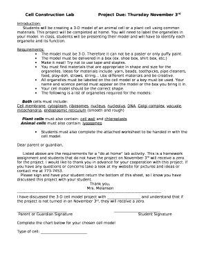 Students will be creating a 3-D model of an animal cell or a plant cell ...