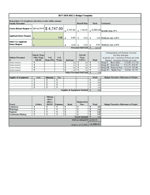 Fillable Online 2017-2018 RSCA Budget Template Fax Email Print - pdfFiller