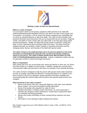 Writing a Letter of Intent for Special Needs Doc Template | pdfFiller